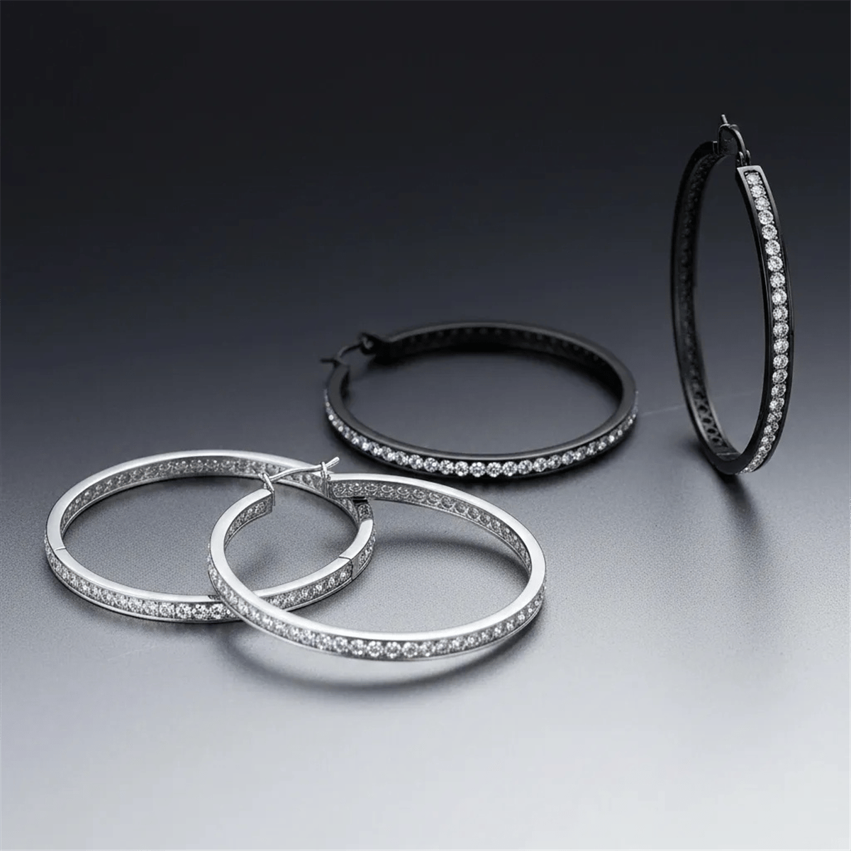 Click here for Saffron Silver & Black Inside Out 40mm Hoop Earrin... prices