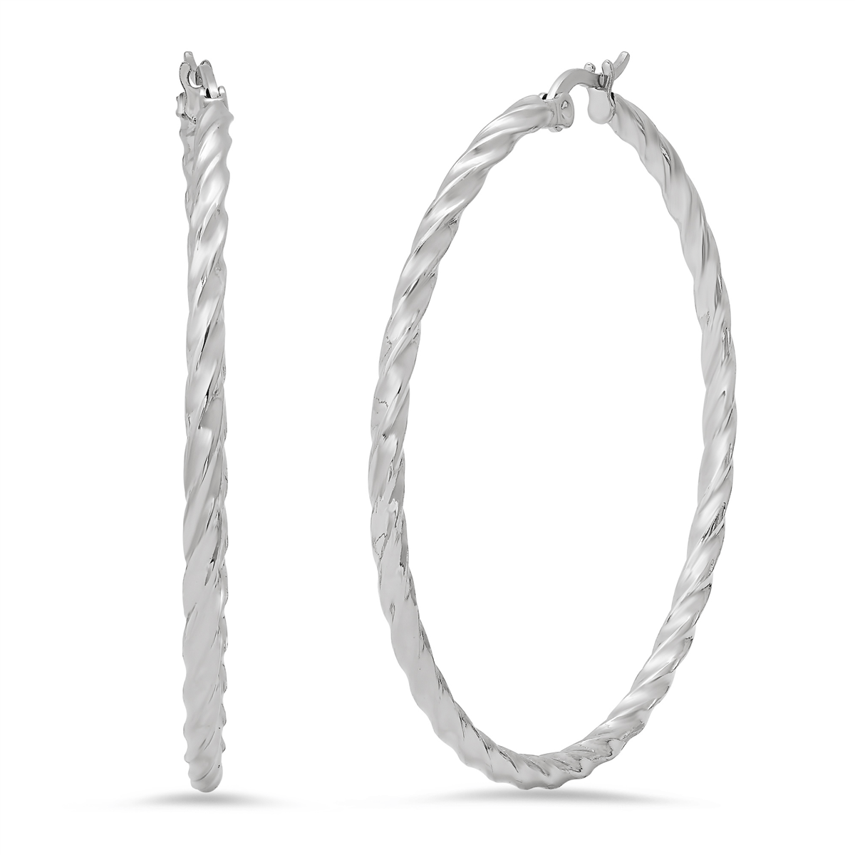 Click here for Saffron 50mm Stainless Steel Twisted Hoop Earrings prices