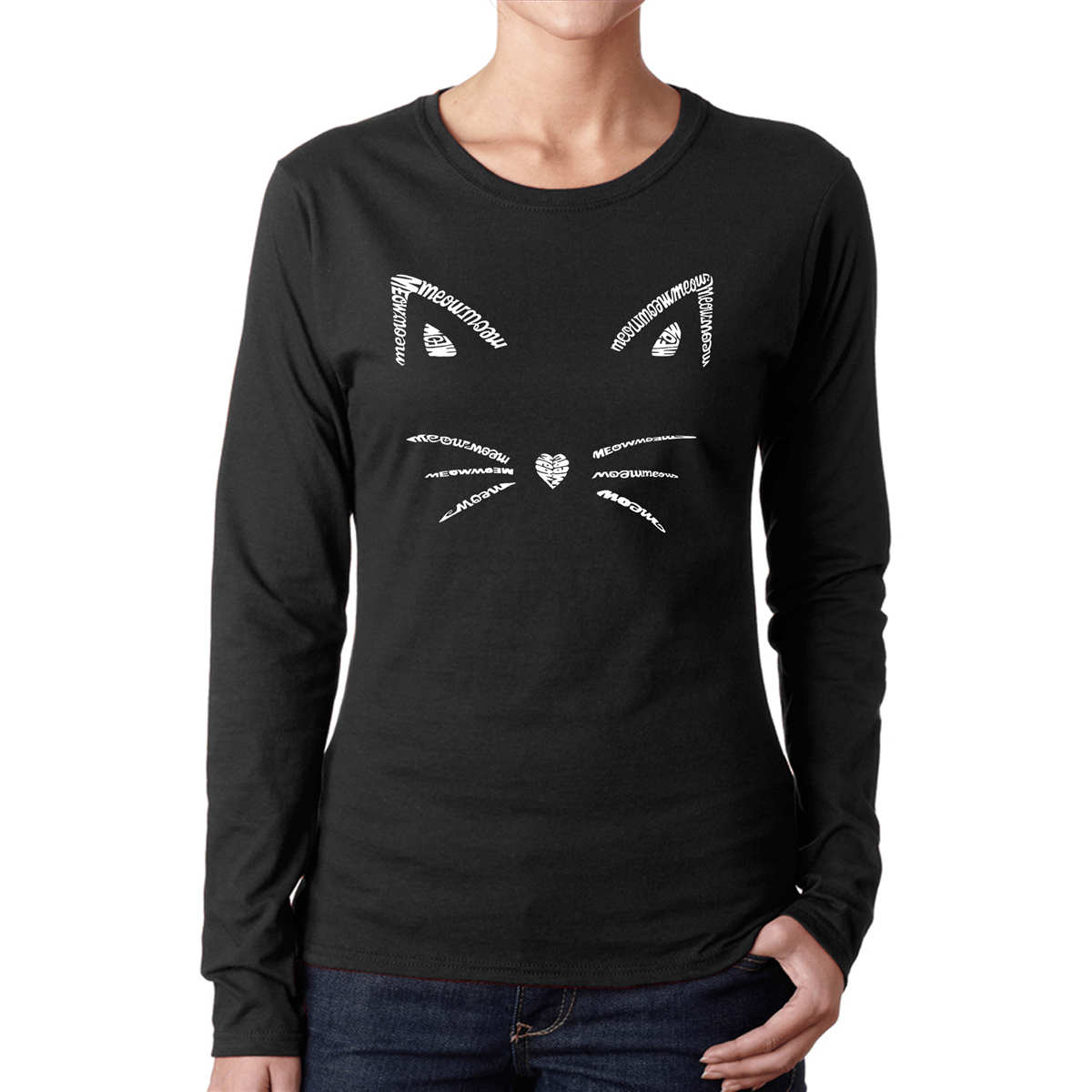 Click here for Womens LA Pop Art Cat Whisker Word Art Long Sleeve... prices