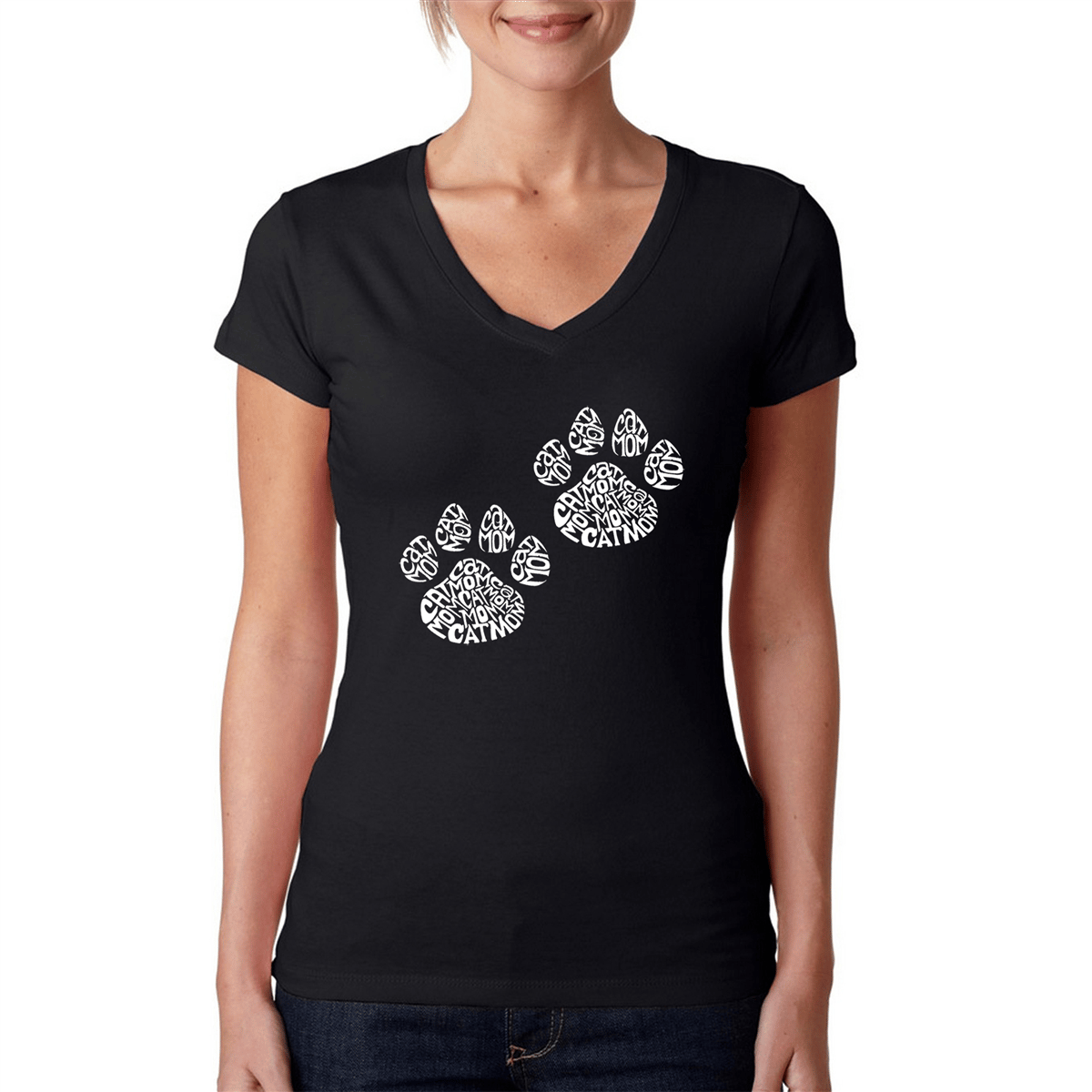 Click here for Womens LA Pop Art Cat Mom Word Art V-Neck T-Shirt prices