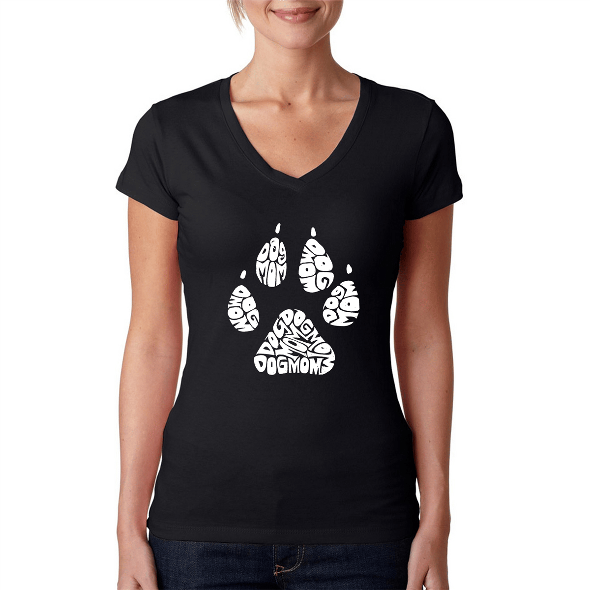 Click here for Womens LA Pop Art Dog Mom Word Art V-Neck T-Shirt prices