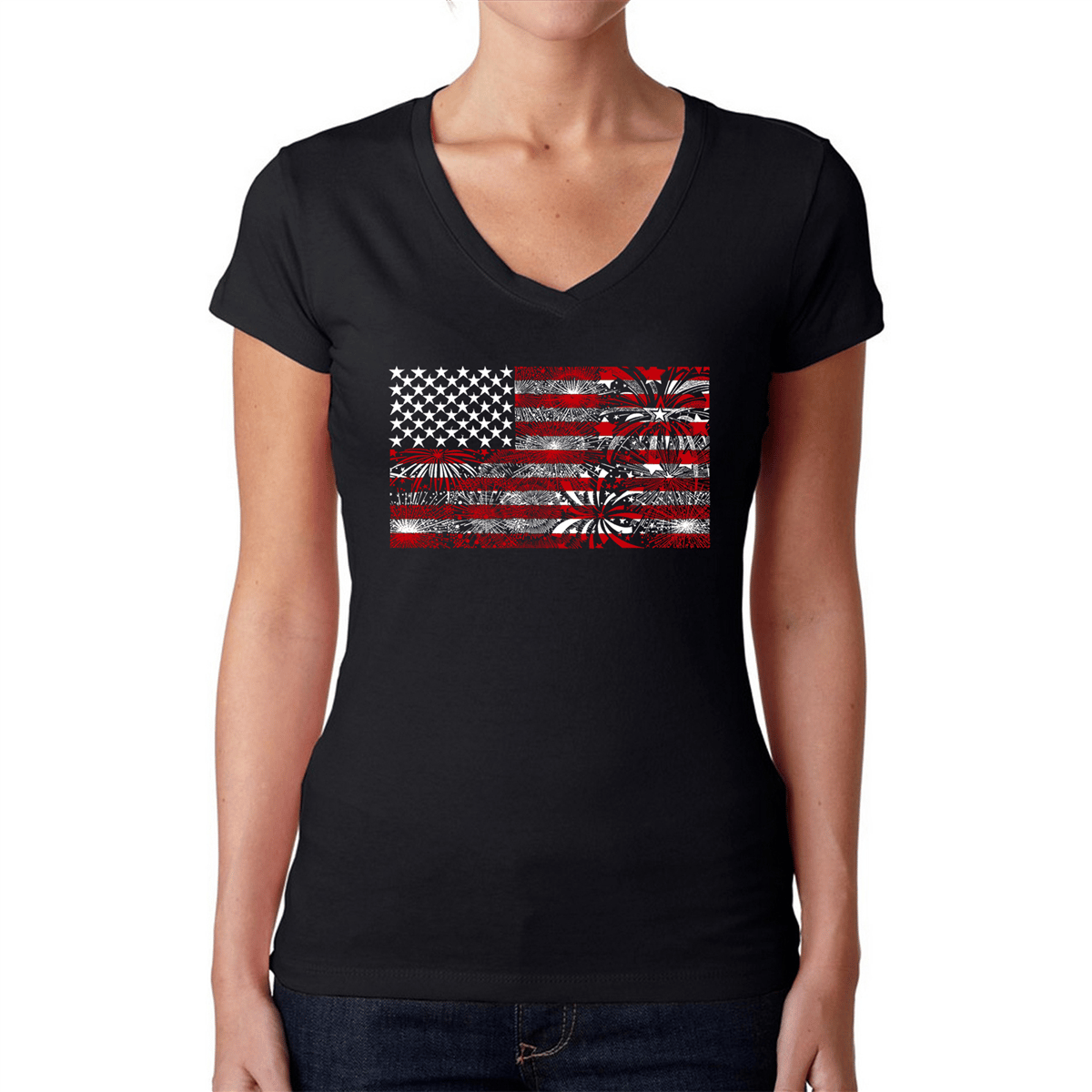 Click here for Womens LA Pop Art Fireworks American Flag Word Art... prices