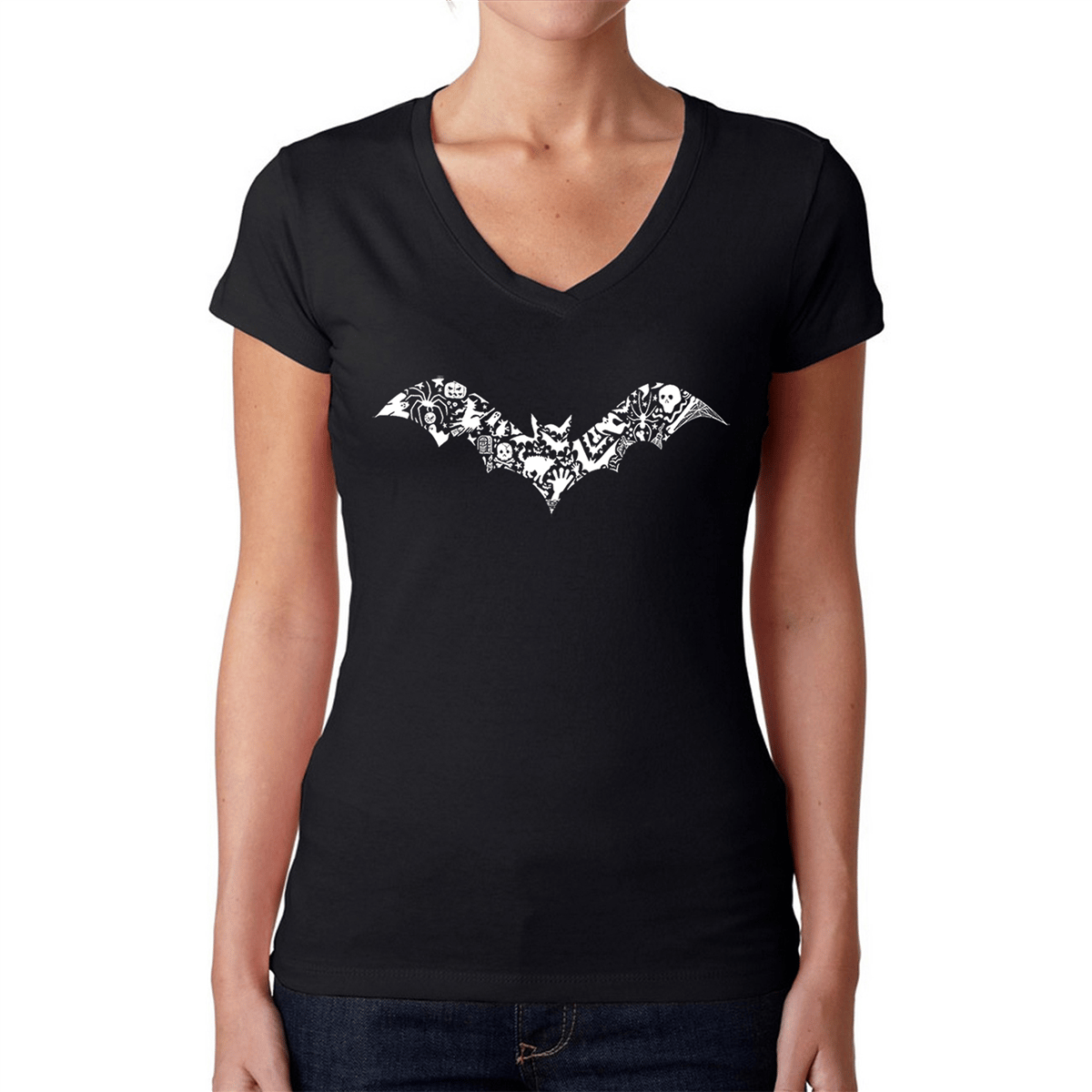 Click here for Plus Size LA Pop Art Bat Shape Word Art V-Neck Tee prices