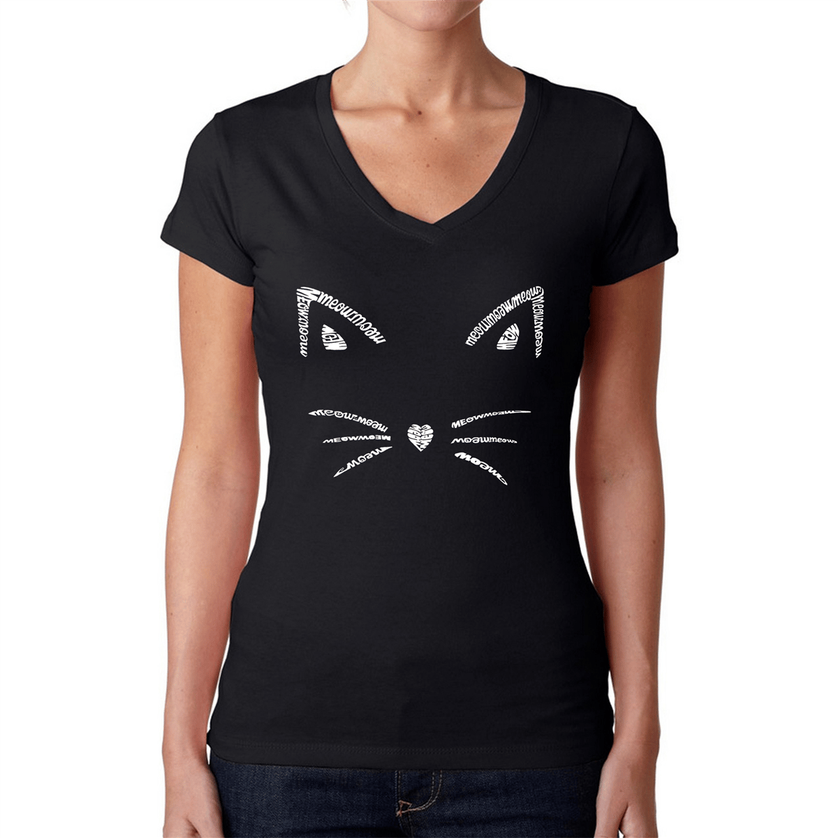 Womens LA Pop Art Whiskers Word Art V Neck Tee