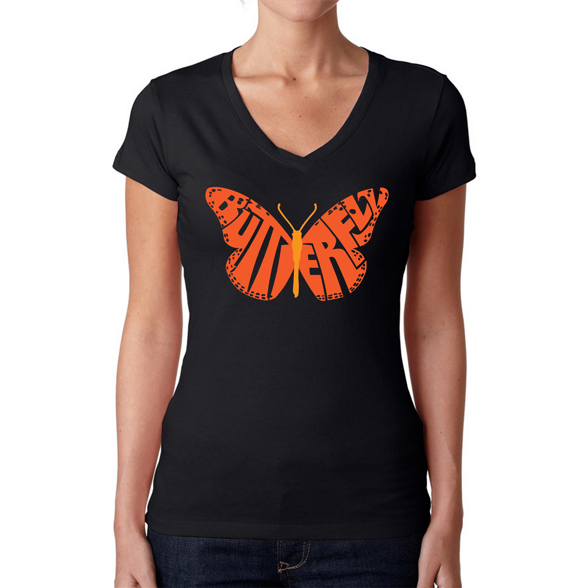 Click here for Womens LA Pop Art Butterfly Word Art V-Neck T-Shir... prices