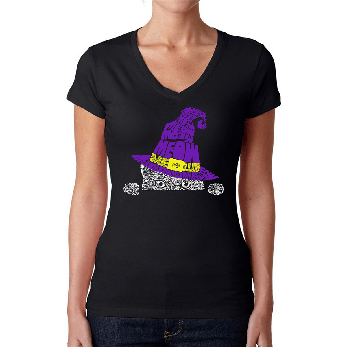 Click here for Plus Size LA Pop Art Peeking Witch Hat Cat Word Ar... prices