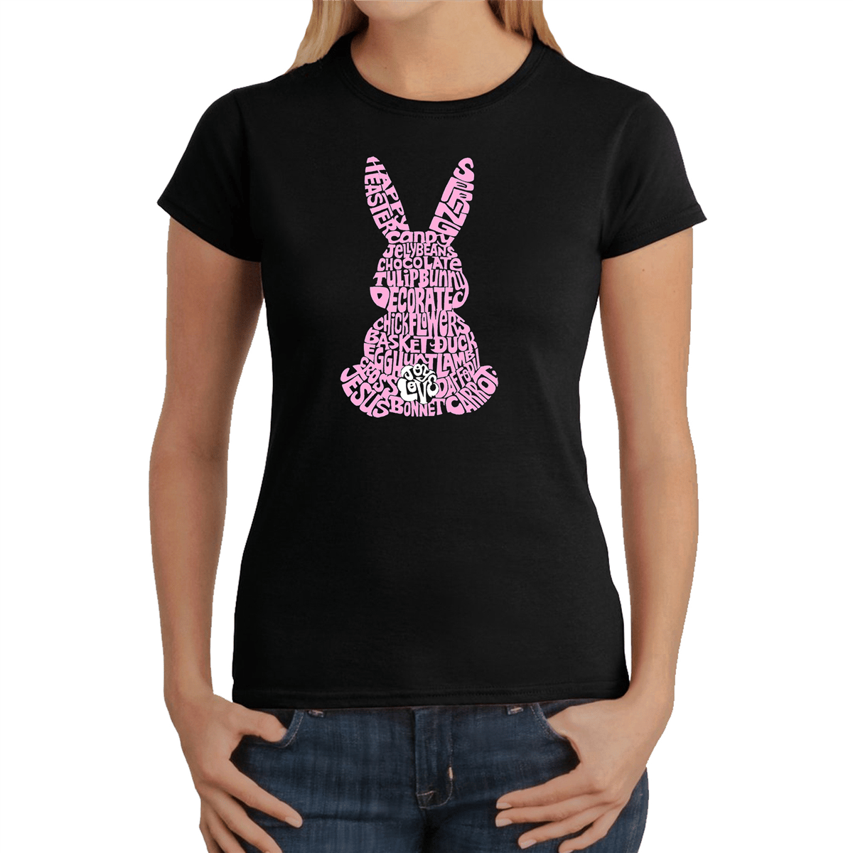 Click here for Womens LA Pop Art Easter Bunny Word Art T-Shirt prices