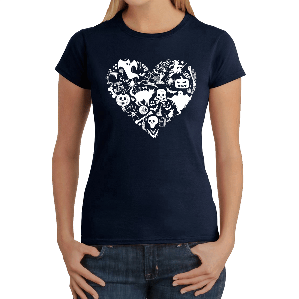 Click here for Womens LA Pop Art Halloween Heart Word Art Tee prices