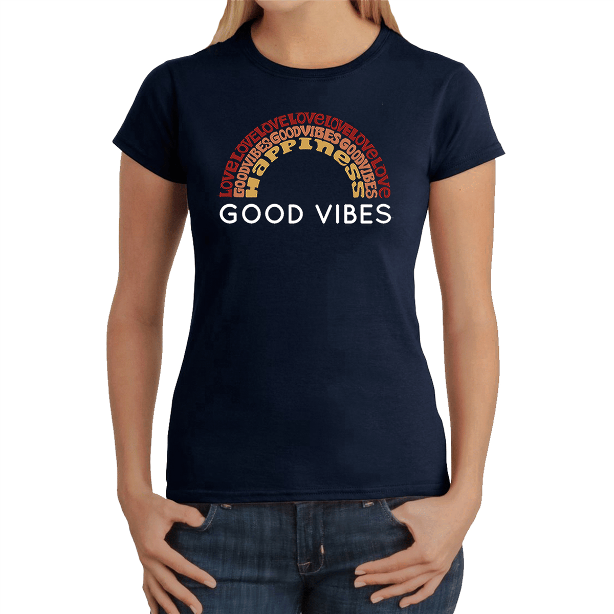 Click here for Womens LA Pop Art Good Vibes Word Art Tee prices