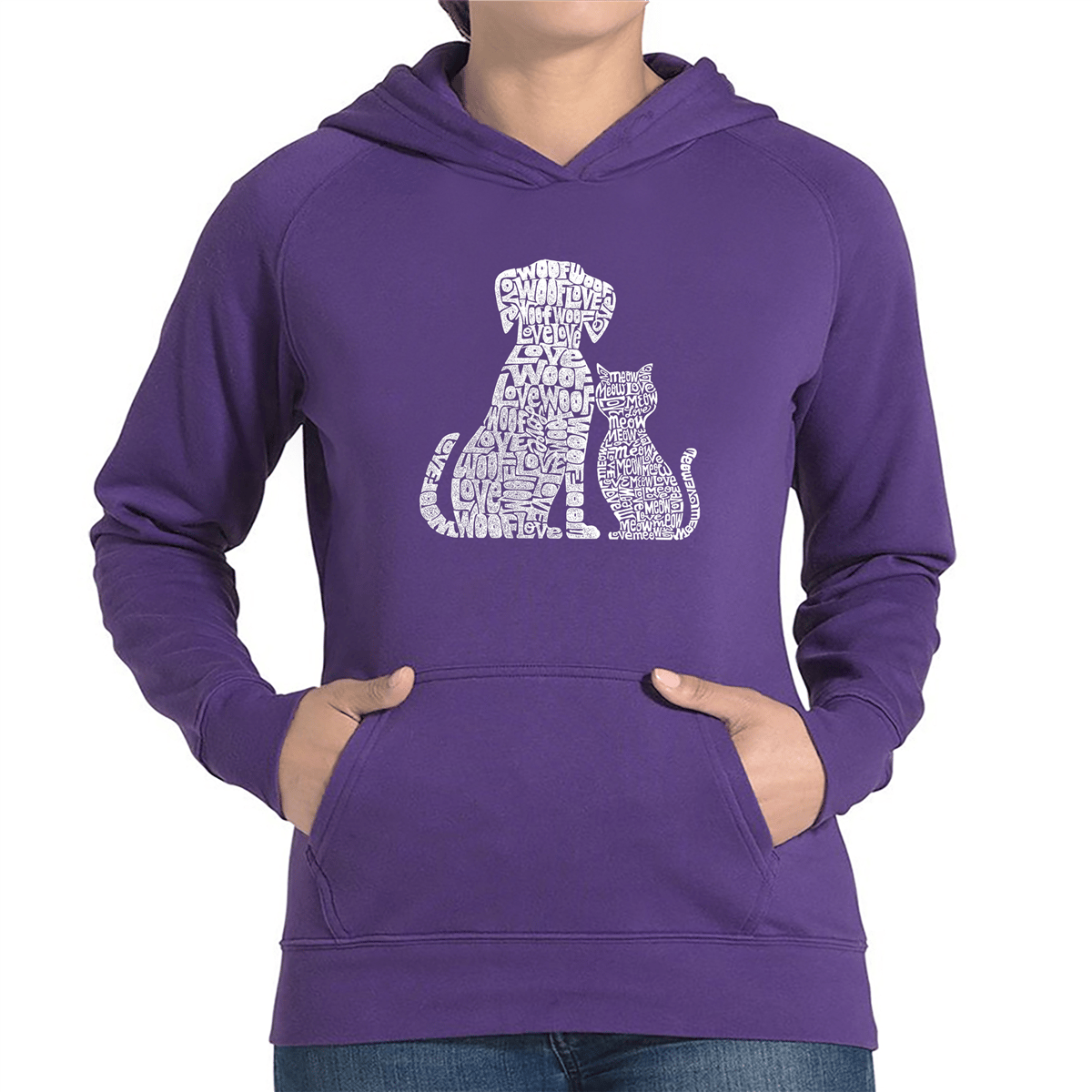 Click here for Womens LA Pop Art Dog and Cat Word Art Hooded Swea... prices