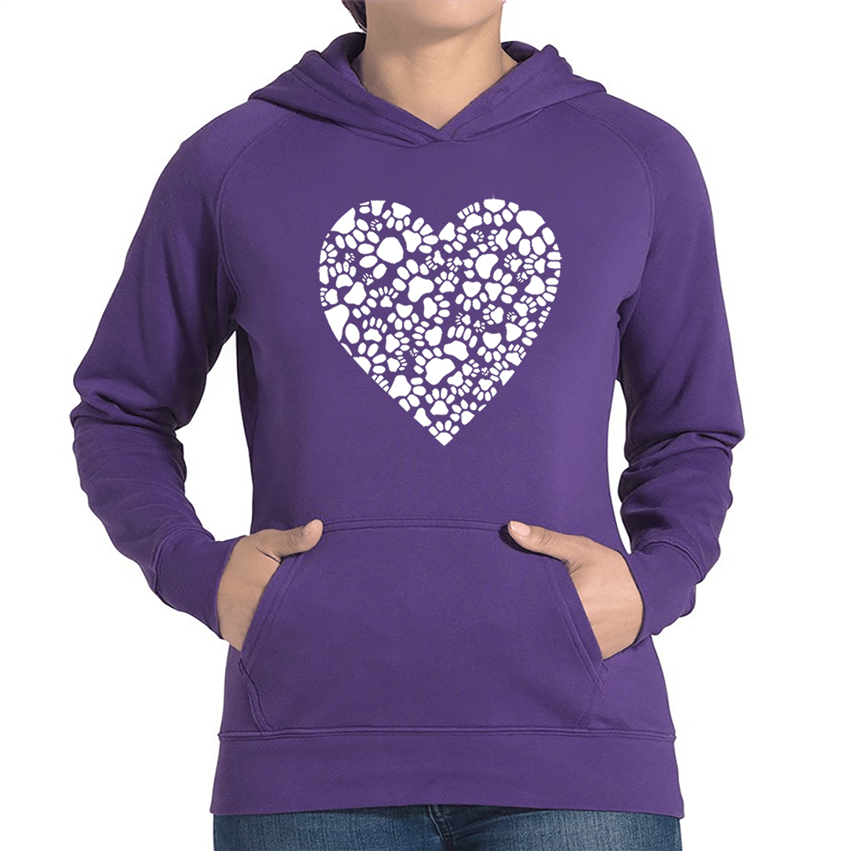Click here for Womens LA Pop Art Heart Paw Print Word Art Hooded... prices