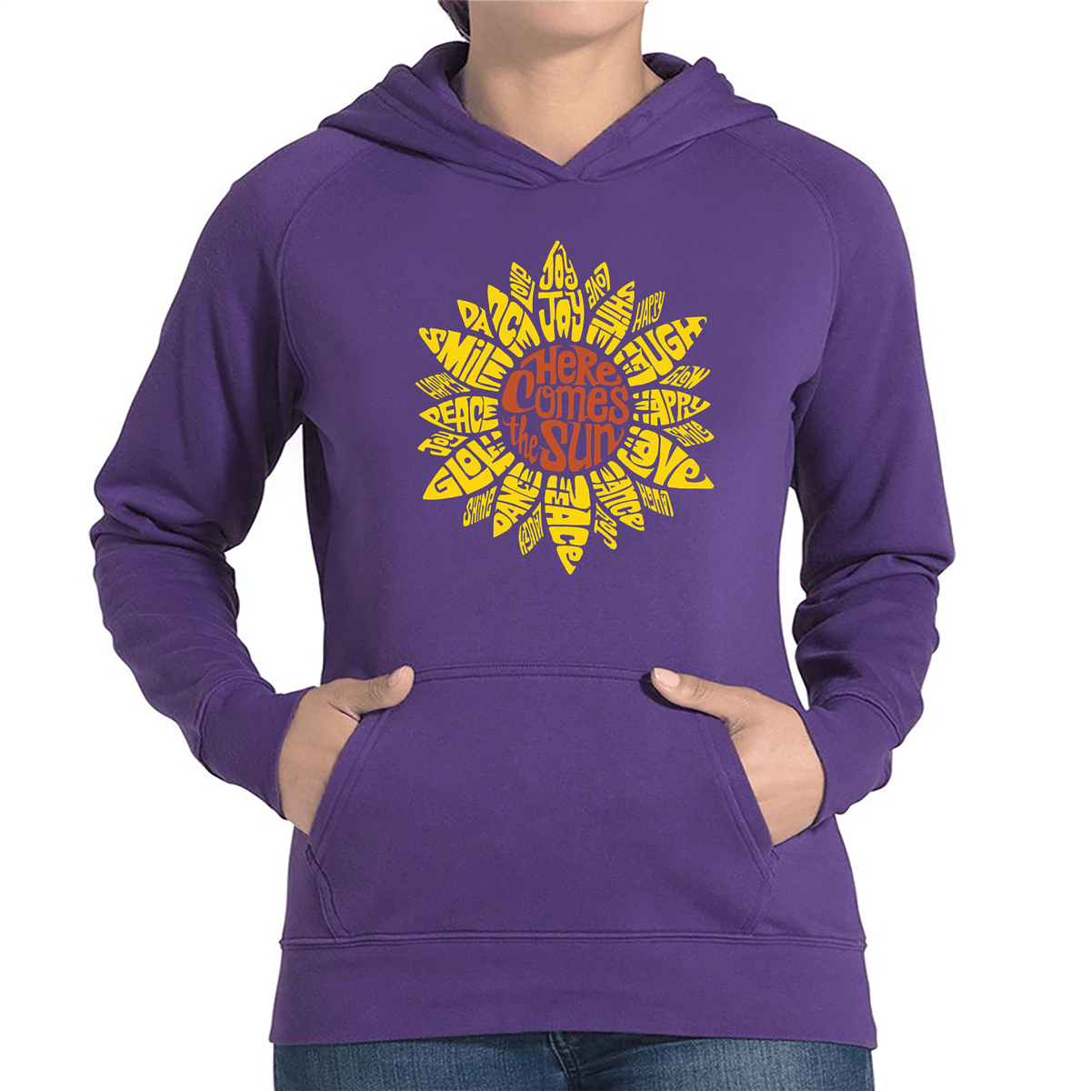 Click here for Plus Size LA Pop Art Sunflower Word Art Hooded Swe... prices