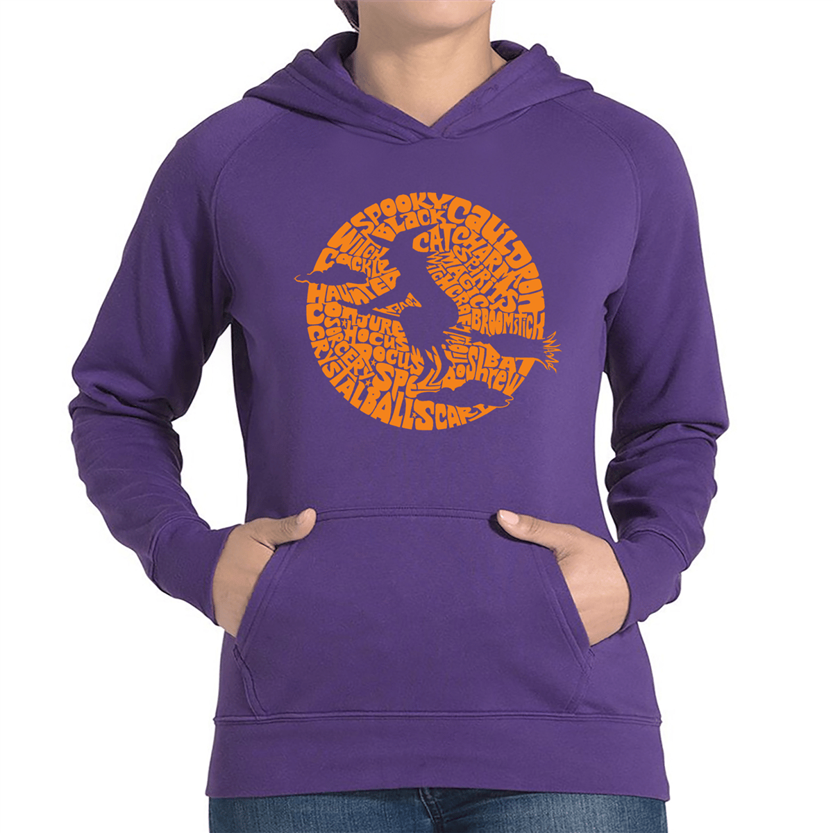 Click here for Womens LA Pop Art Spooky Witch Word Art Crew Neck... prices