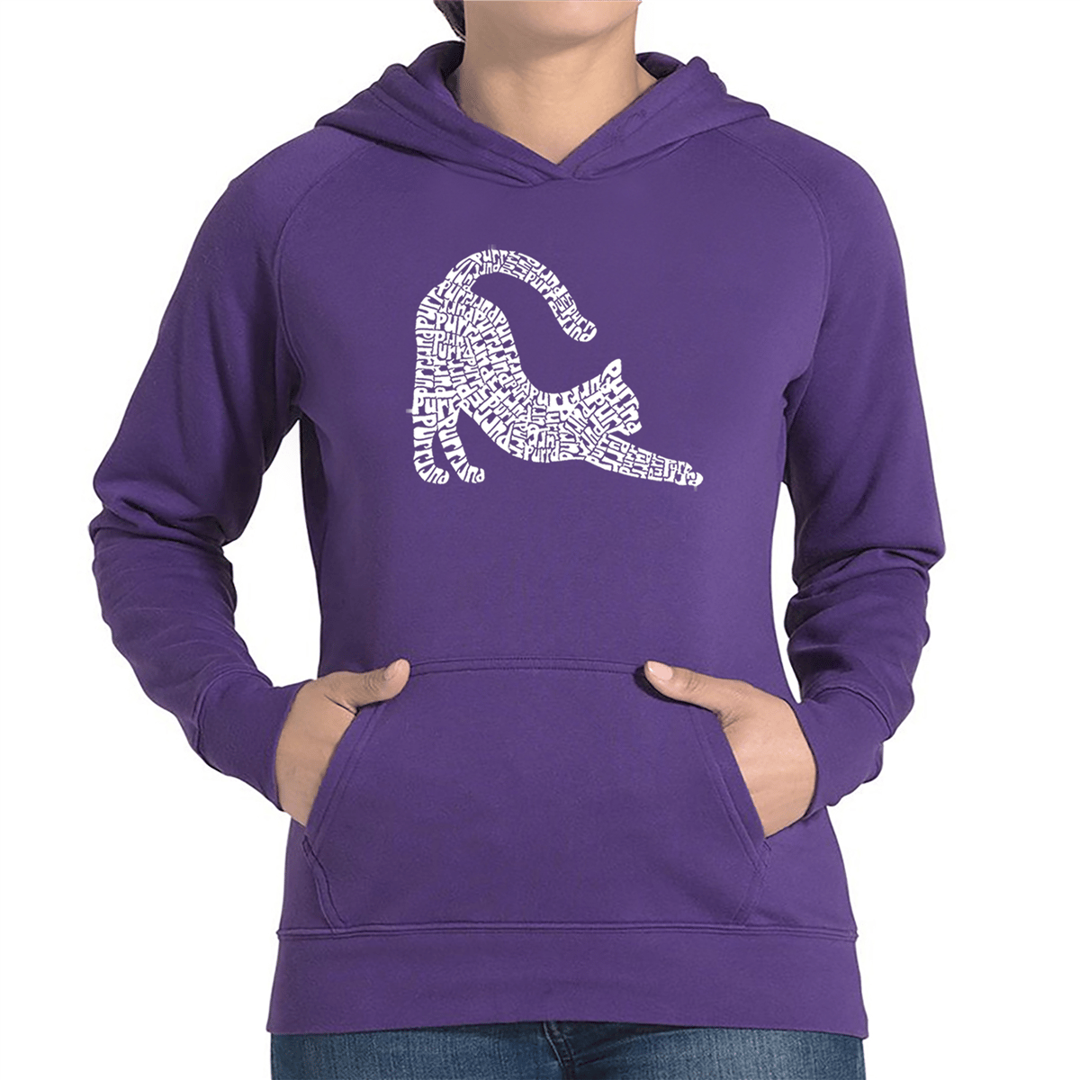 Click here for Womens LA Pop Art Stretching Cat Word Art Hooded S... prices