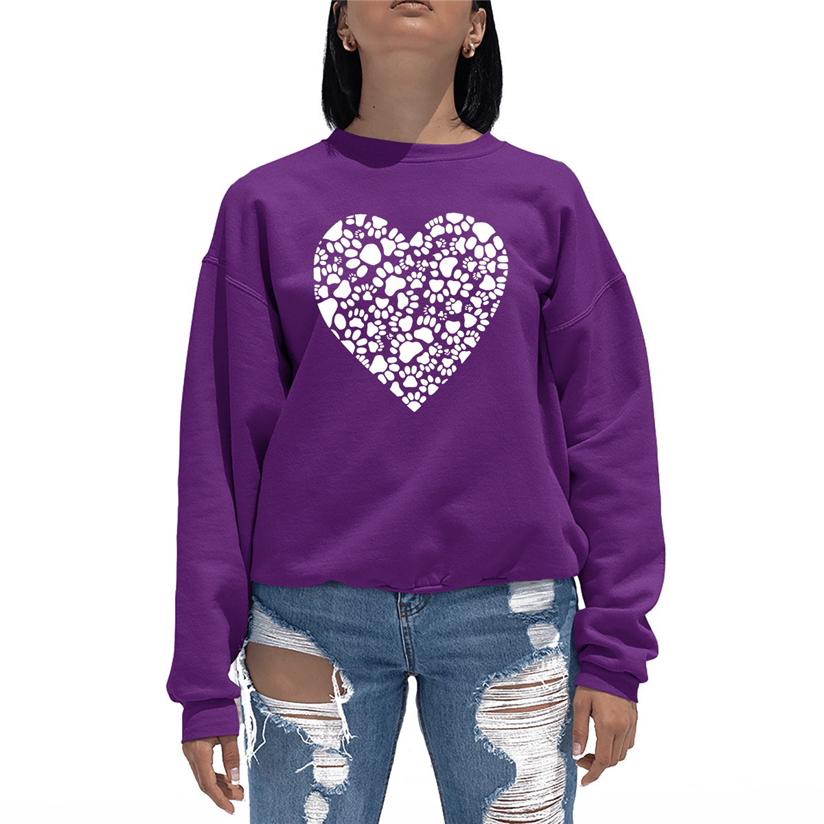 Click here for Womens LA Pop Art Heart Paw Print Word Art Crew Ne... prices