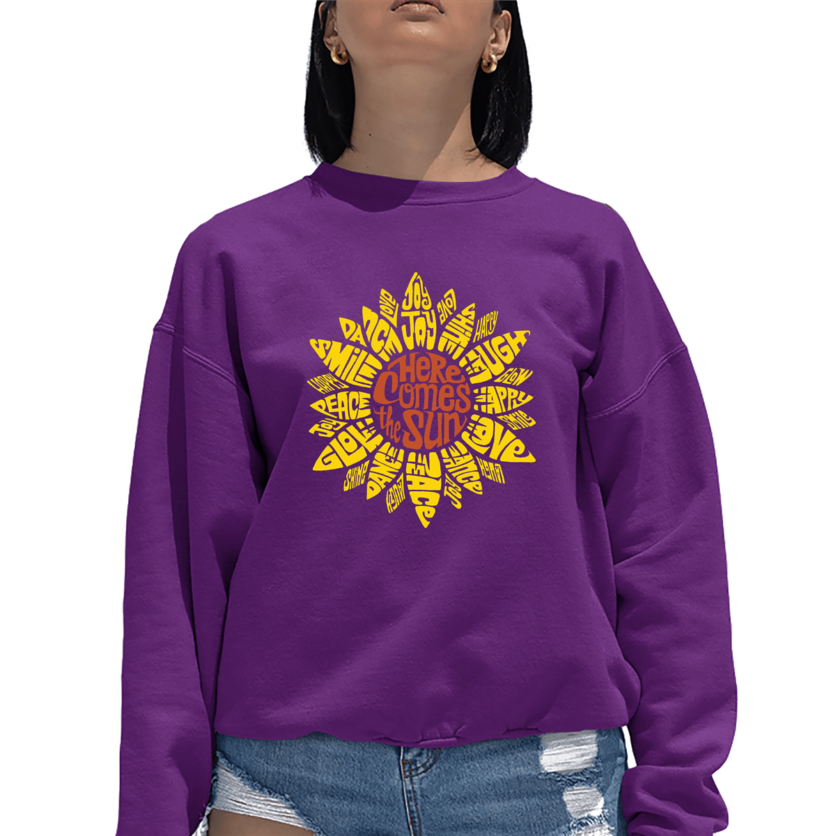 Click here for Plus Size LA Pop Art Sunflower Word Art Crewneck S... prices