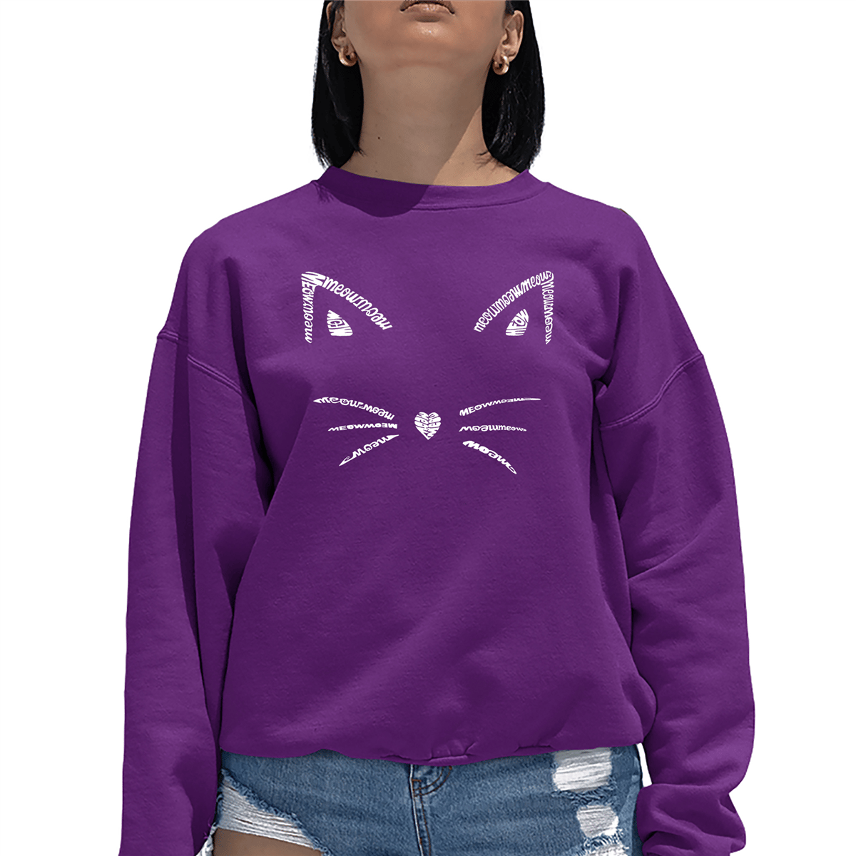 Click here for Womens LA Pop Art Whiskers Word Art Crew Neck Swea... prices