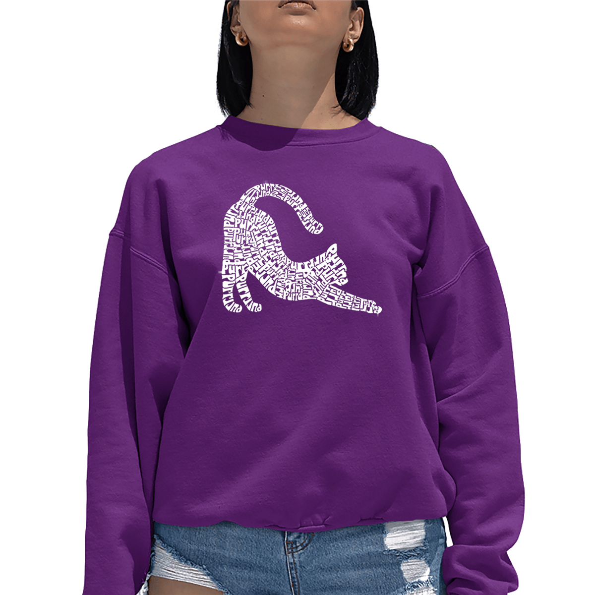 Click here for Plus Size LA Pop Art Stretching Cat Word Art Crew... prices