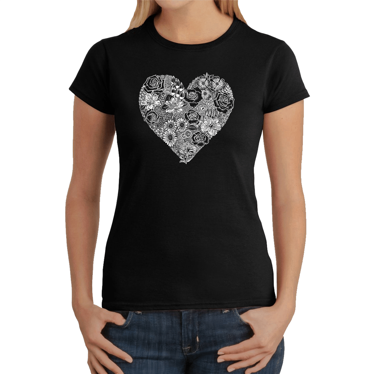 Click here for Womens LA Pop Art Heart Flowers Word Art T-Shirt prices