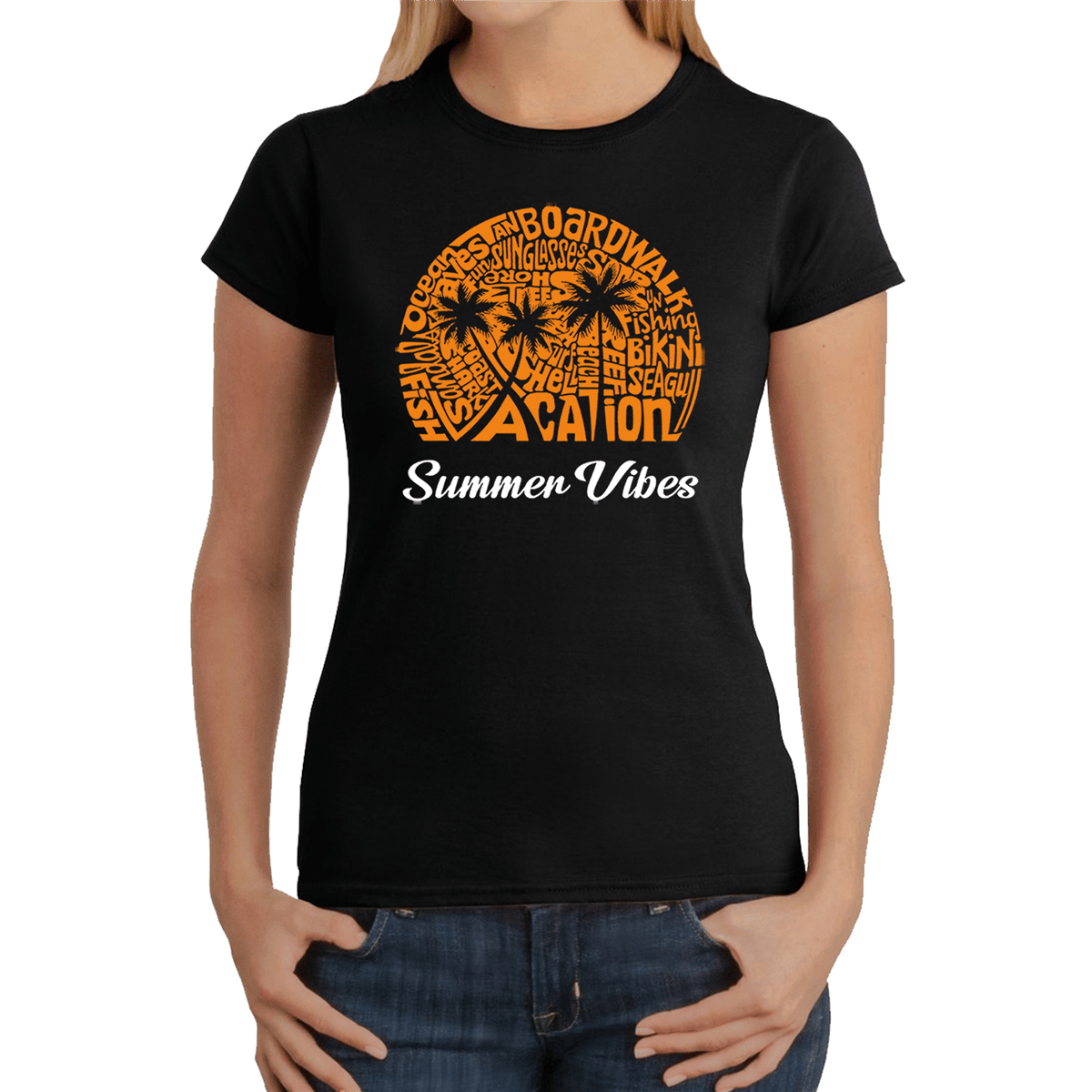 Click here for Womens LA Pop Art Summer Vibes Word Art T-Shirt prices