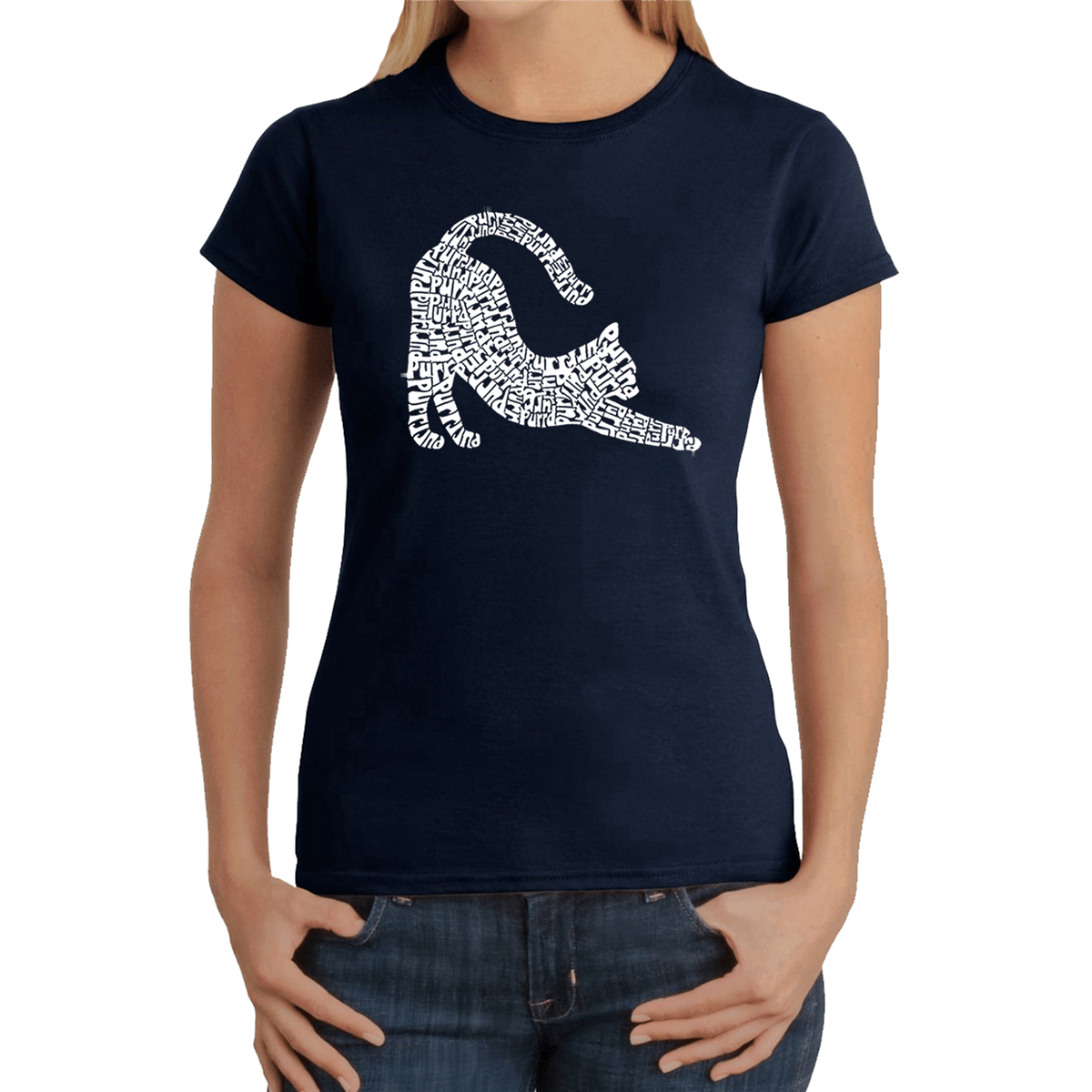 Click here for Womens LA Pop Art Stretching Cat Word Art Tee prices