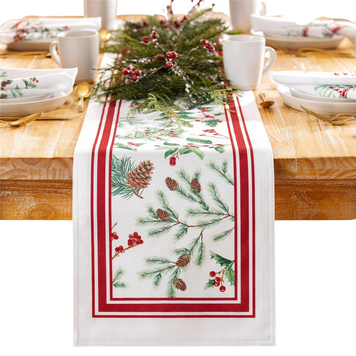 Click here for Threadmade Winter Holiday Berry Fabric Table Runne... prices