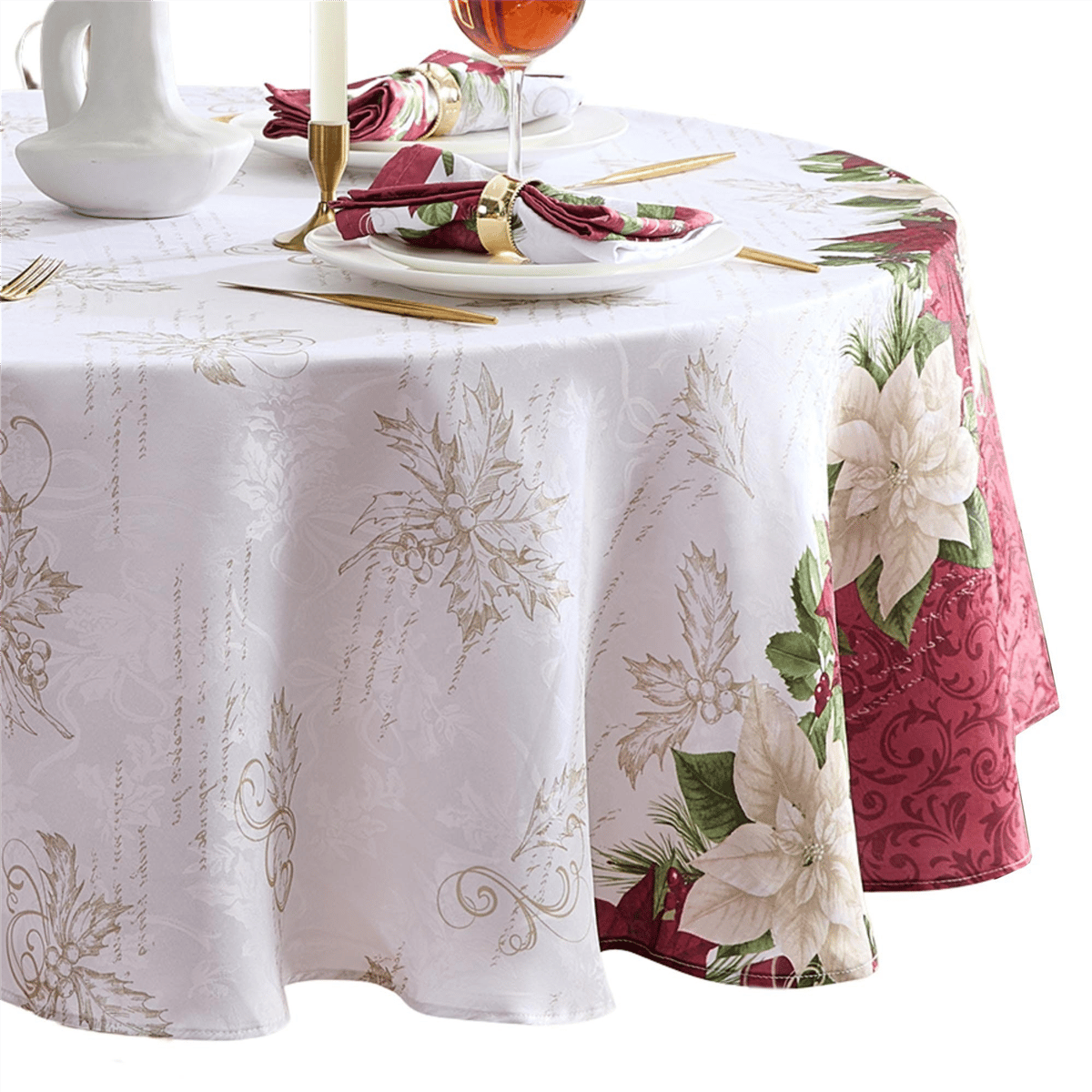 Click here for Threadmade Clarette Poinsettia Holiday Fabric Tabl... prices