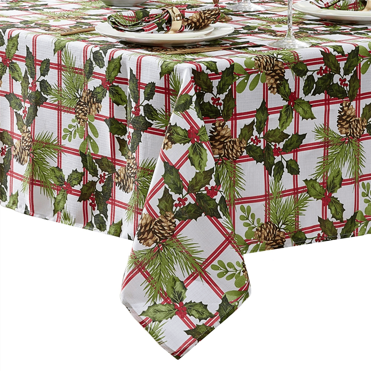 Click here for Threadmade Pinecone Plaid Holiday Fabric Tableclot... prices