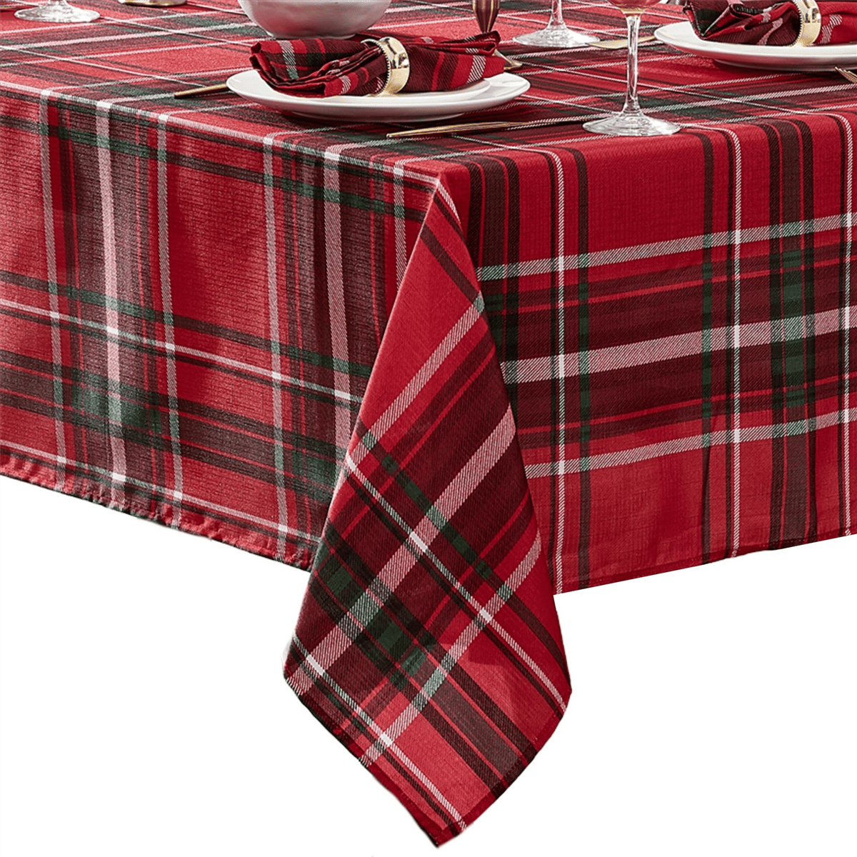 Threadmade Pocono Plaid Holiday Fabric Tablecloth