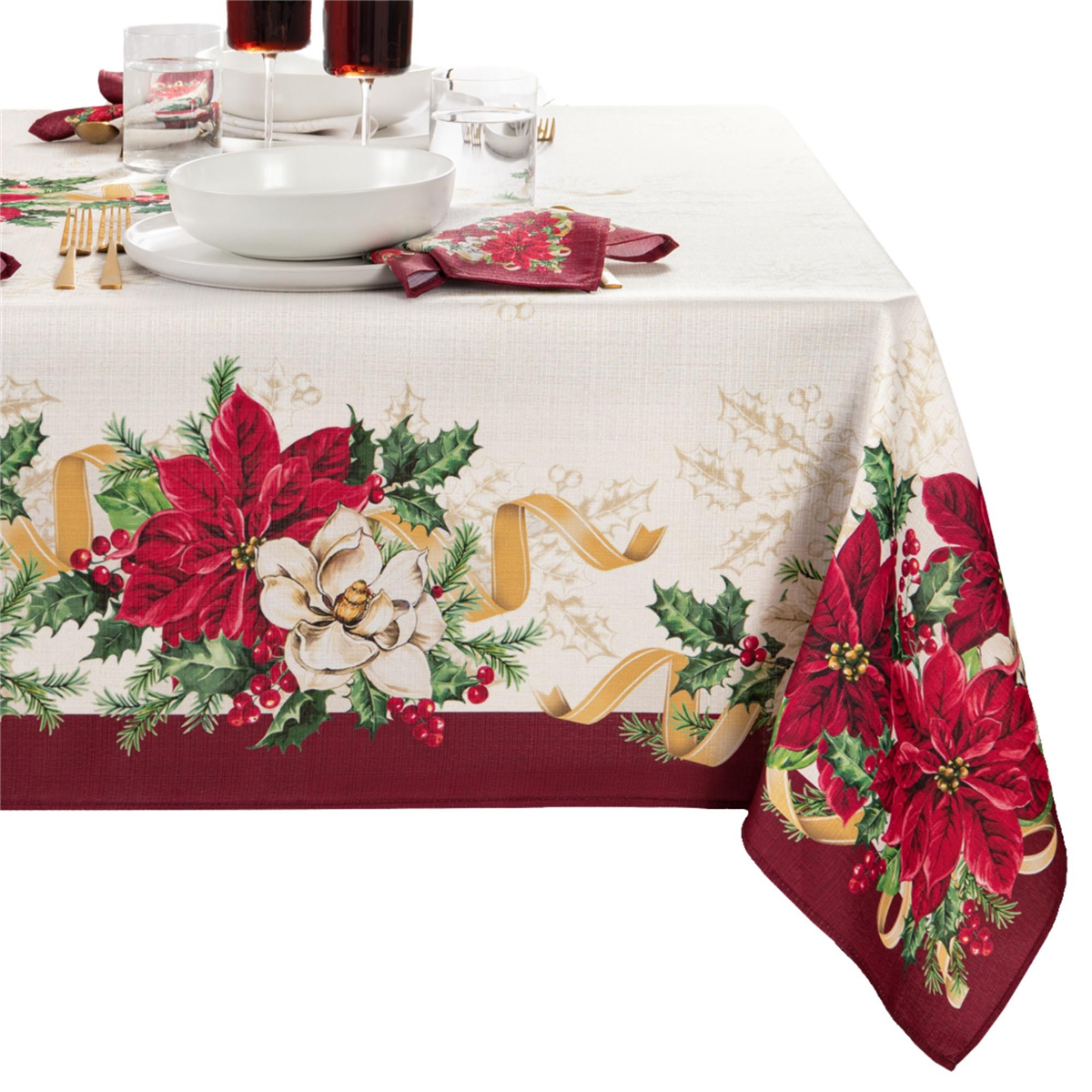 Click here for Threadmade Poinsettia Garlands Engineered Tableclo... prices