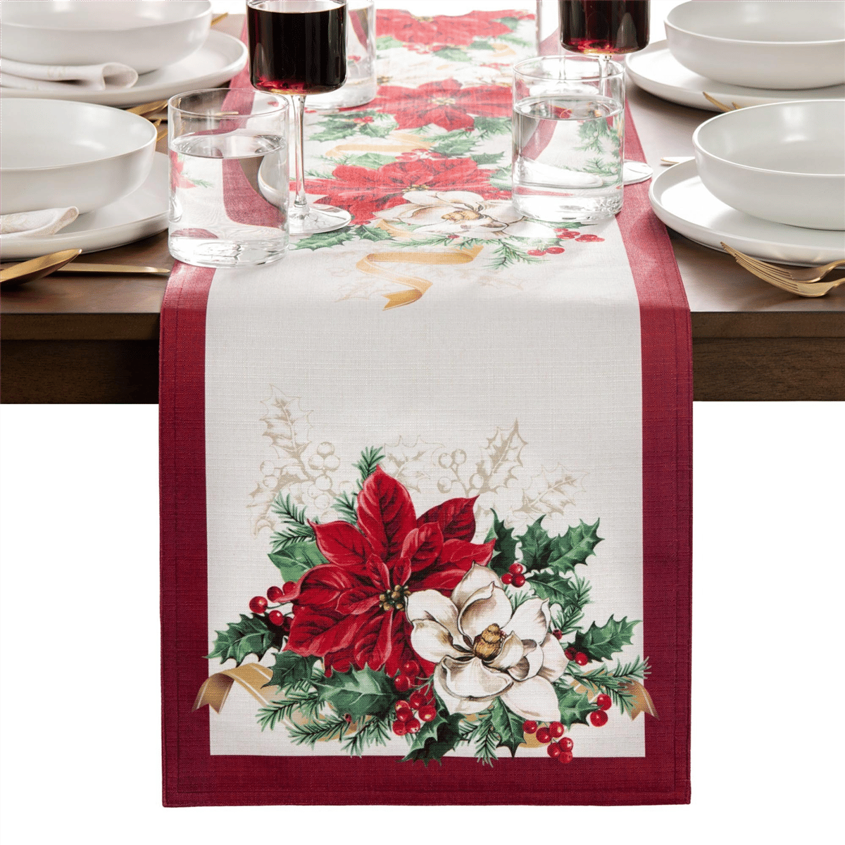 Click here for Threadmade Poinsettia Garlands Engineered Table Ru... prices