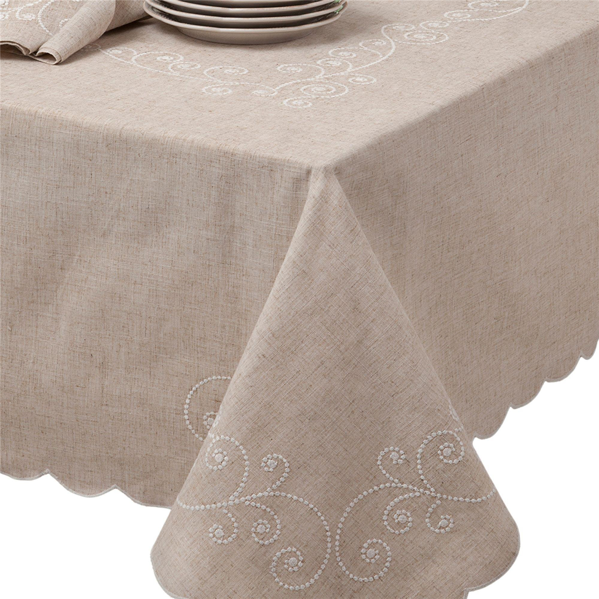Lenox(R) French Perle Linen Embroidered Tablecloth