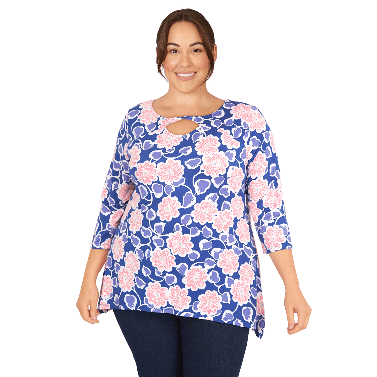 Click here for Plus Size Larky Lark 3/4 Sleeve Keyhole Neck Daisy... prices
