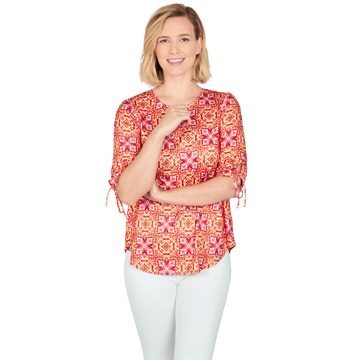 Click here for Womens Larky Lark Ruch Elbow Sleeves Medallion Blo... prices