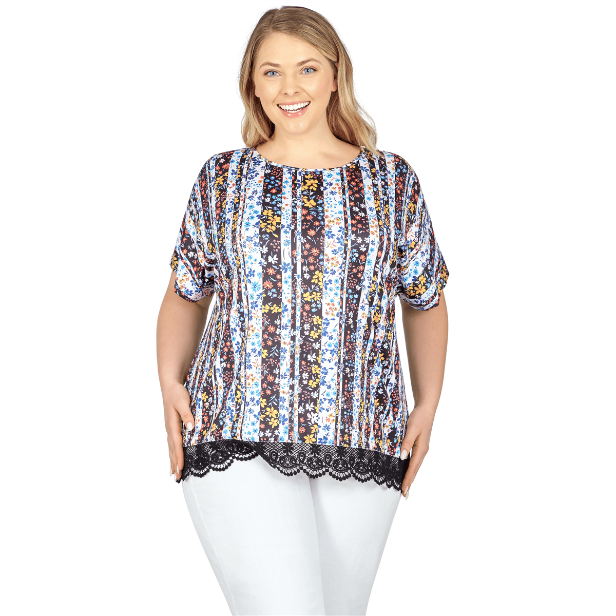 Click here for Plus Size Larky Lark Short Sleeve Lace Hem Joyful... prices
